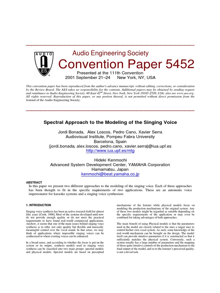 Convention Paper 5452: Audio Engineering Society | Download Free PDF ...