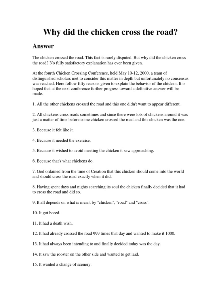 Why Did The Chicken Cross The Road? | PDF | Jokes