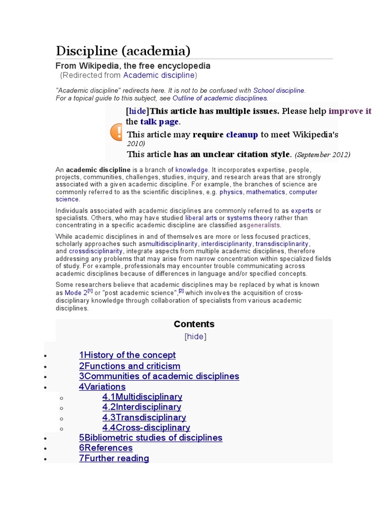 Discipline (Academia) : From Wikipedia, The Free Encyclopedia | PDF ...