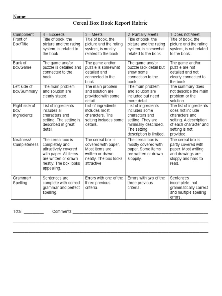 Cereal Box Rubric | PDF