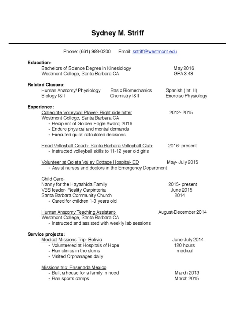 Sydney Striff's Kinesiology Resume | PDF