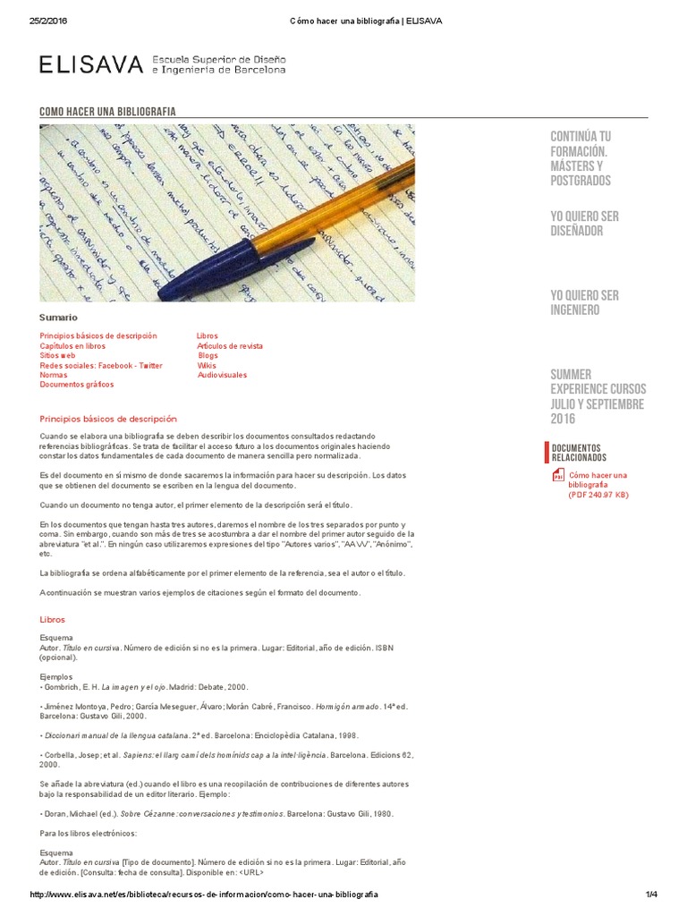 Cómo Hacer Una Bibliografía - ELISAVA PDF | PDF | Bibliografía | Publicación