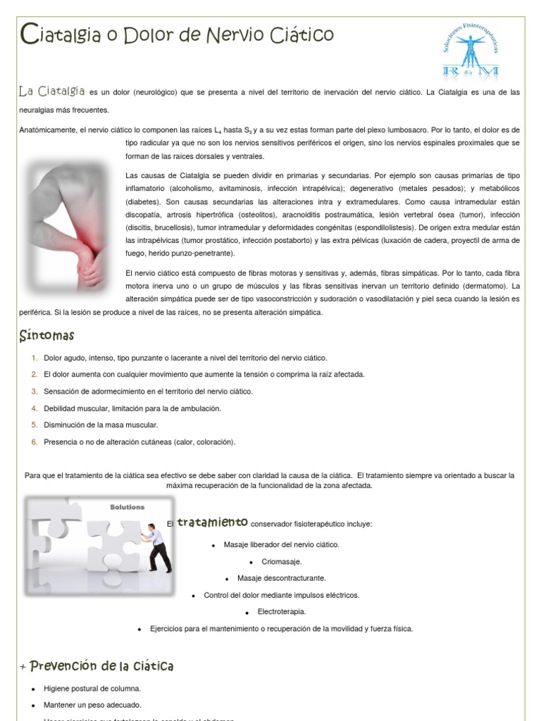 Ciatalgía by Soluciones Fisioterapéuticas R&M | PDF | Nervio | Dolor lumbar