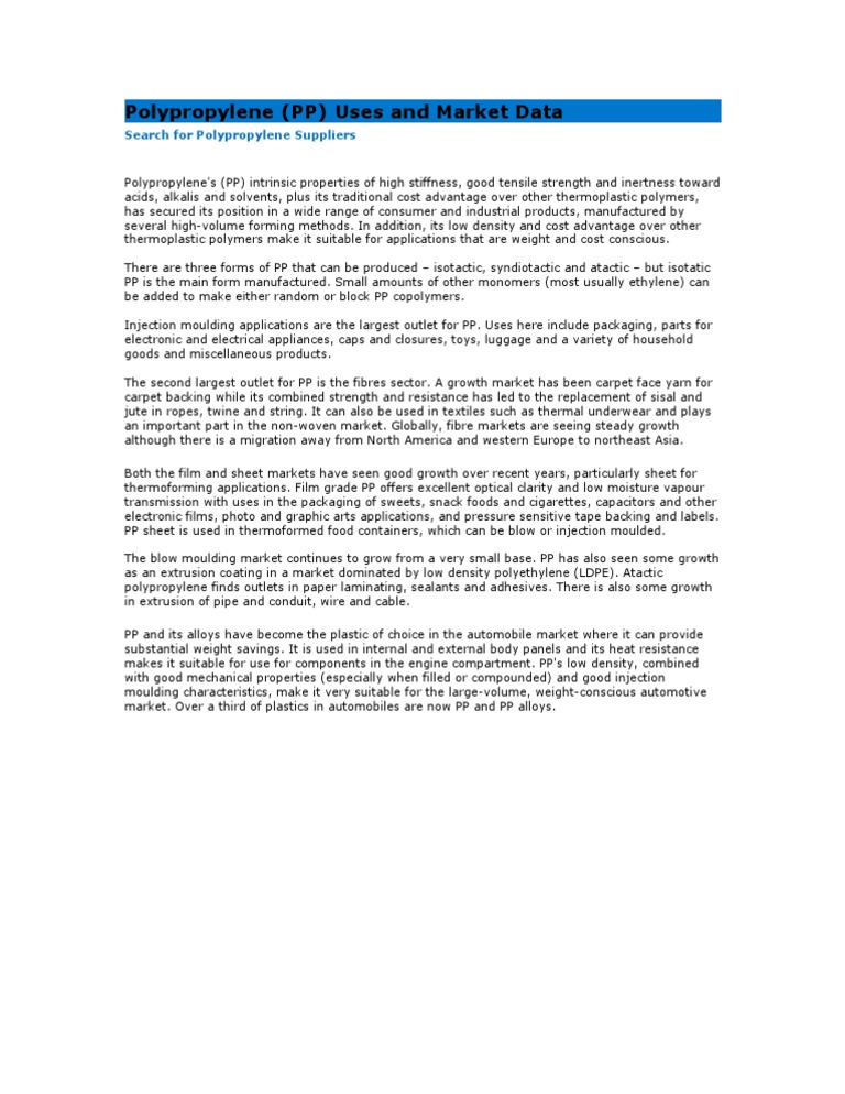 Polypropylene | PDF | Thermoplastic | Organic Polymers