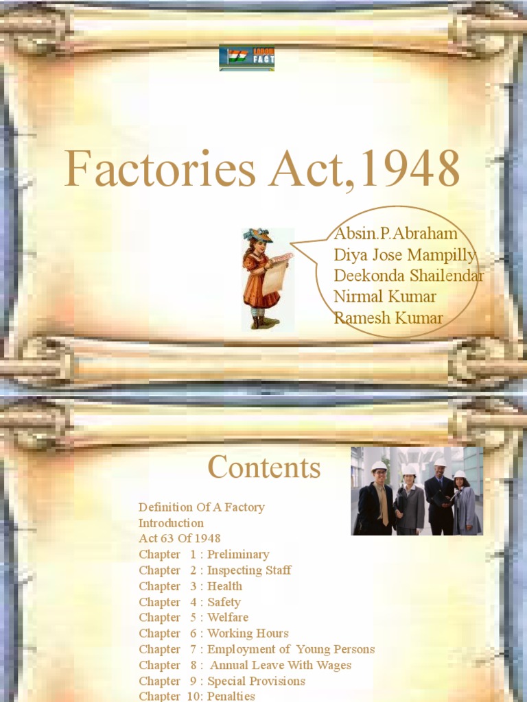 Factories Act, 1948: Absin.P.Abraham Diya Jose Mampilly Deekonda ...