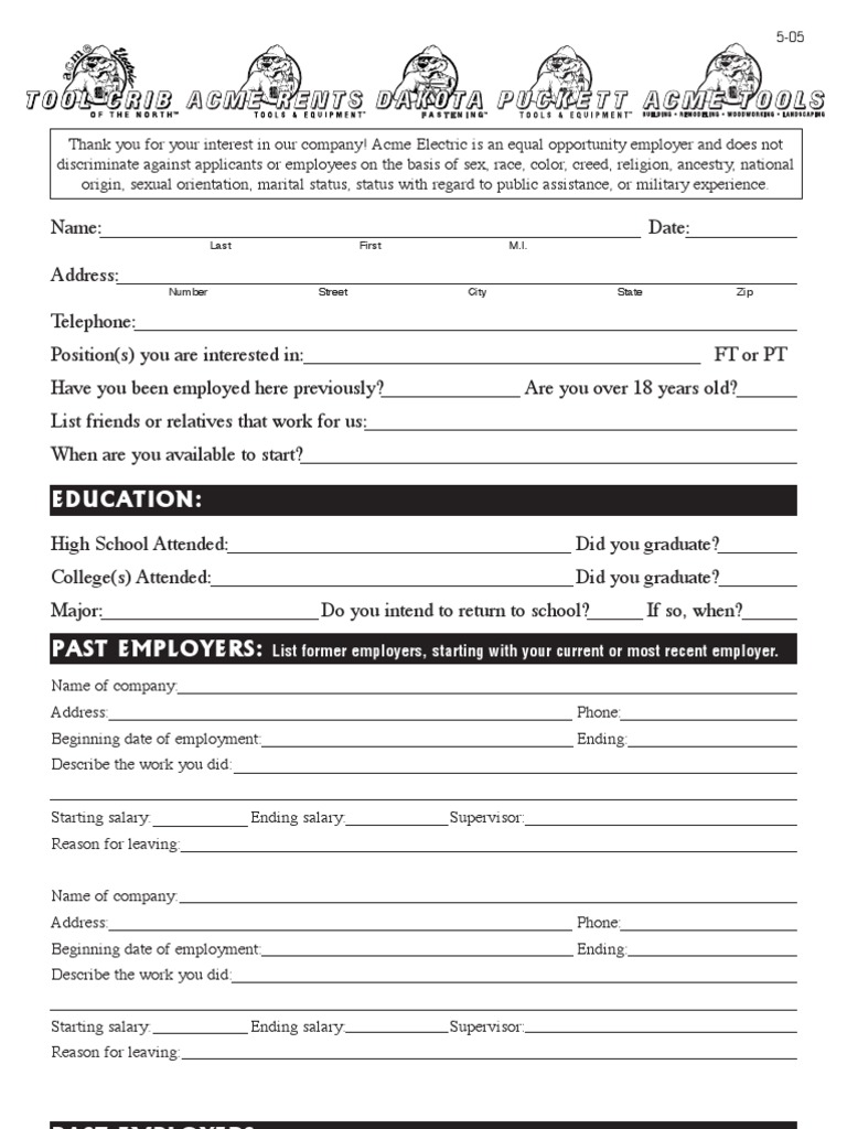 Education:: List Former Employers, Starting With Your Current or Most ...