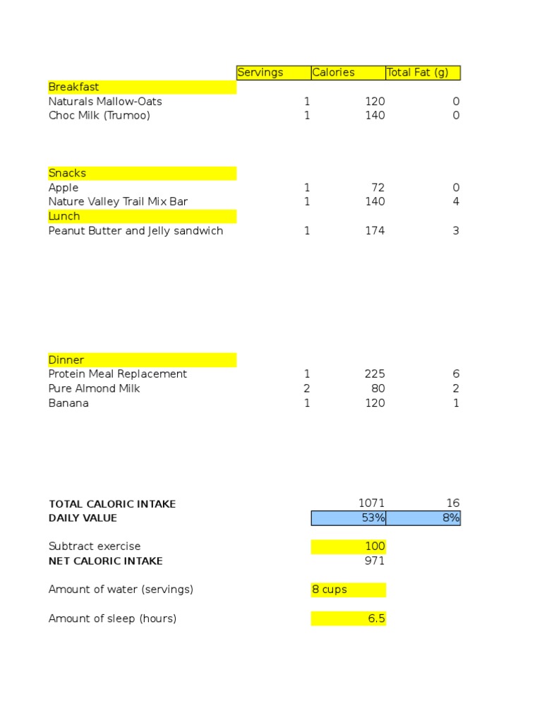 Daily Nutrition and Calorie Log | PDF