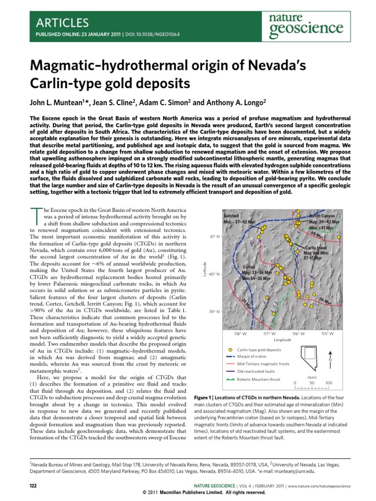 Magmatic-Hydrothermal Origin of Nevada's Carlin-Type Gold Deposits ...