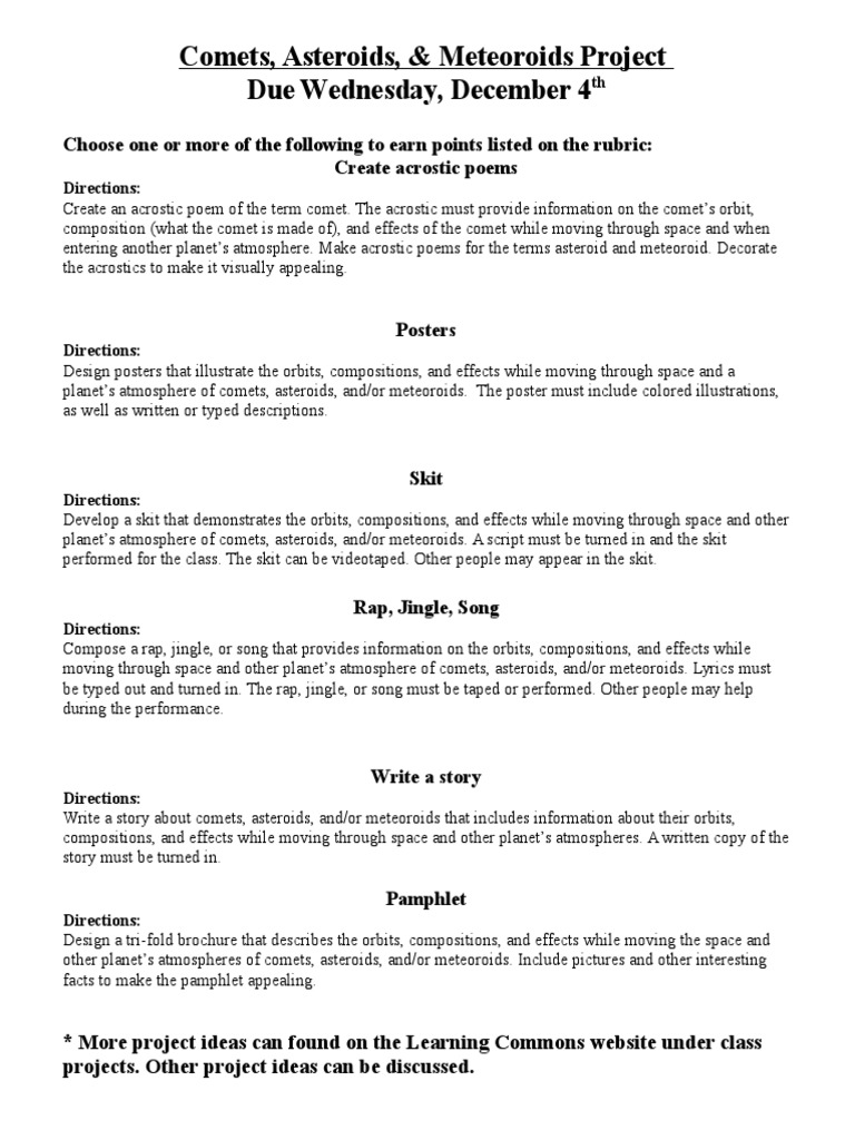 Comet Project Ideas | PDF | Meteoroid | Asteroid