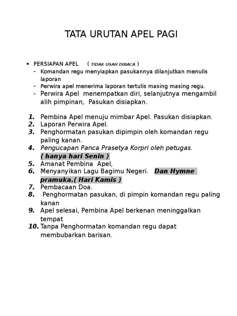 Tata Urutan Apel Pagi | PDF