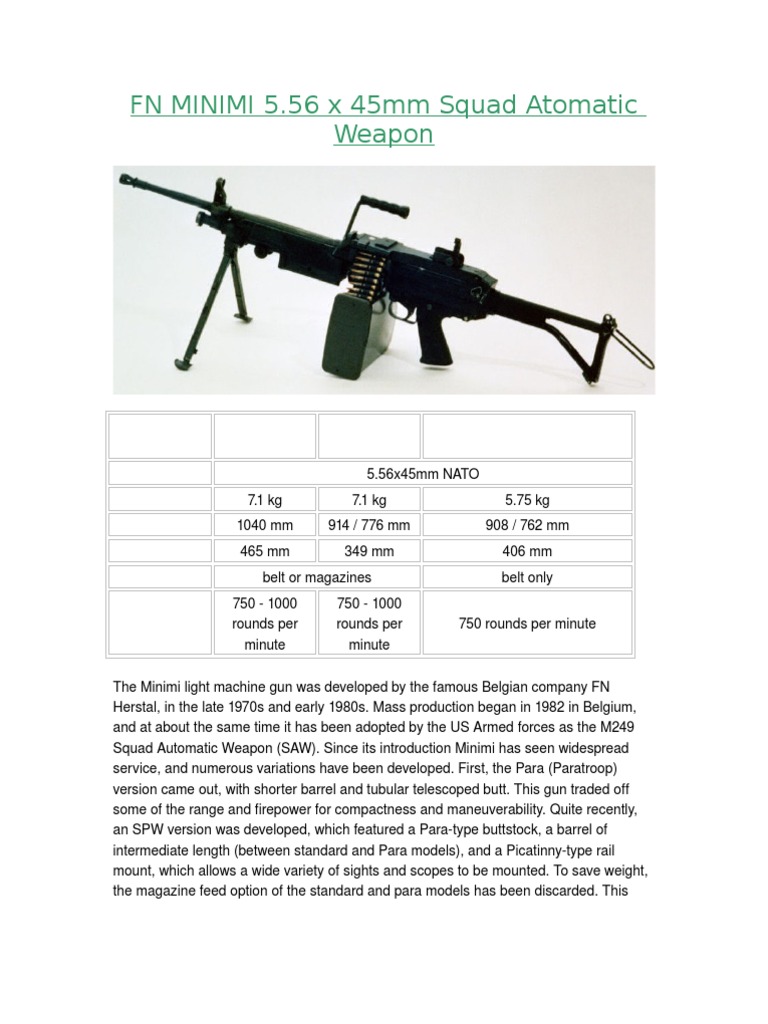 FN Minimi 5.56mm Machine Gun Overview | PDF | Magazine (Firearms ...