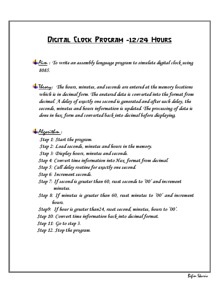 Simulation of Digital Clock Program in 8085 | PDF | Assembly Language ...