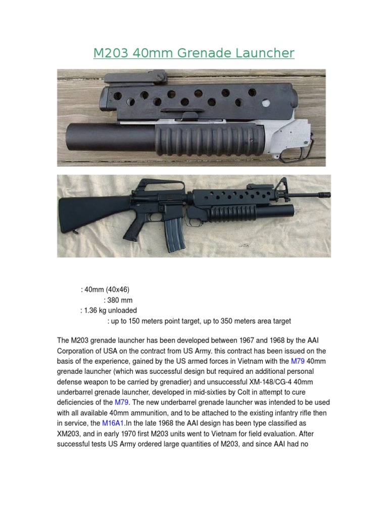 M203 Grenade Launcher Overview | PDF | Tools | Projectile Weapons
