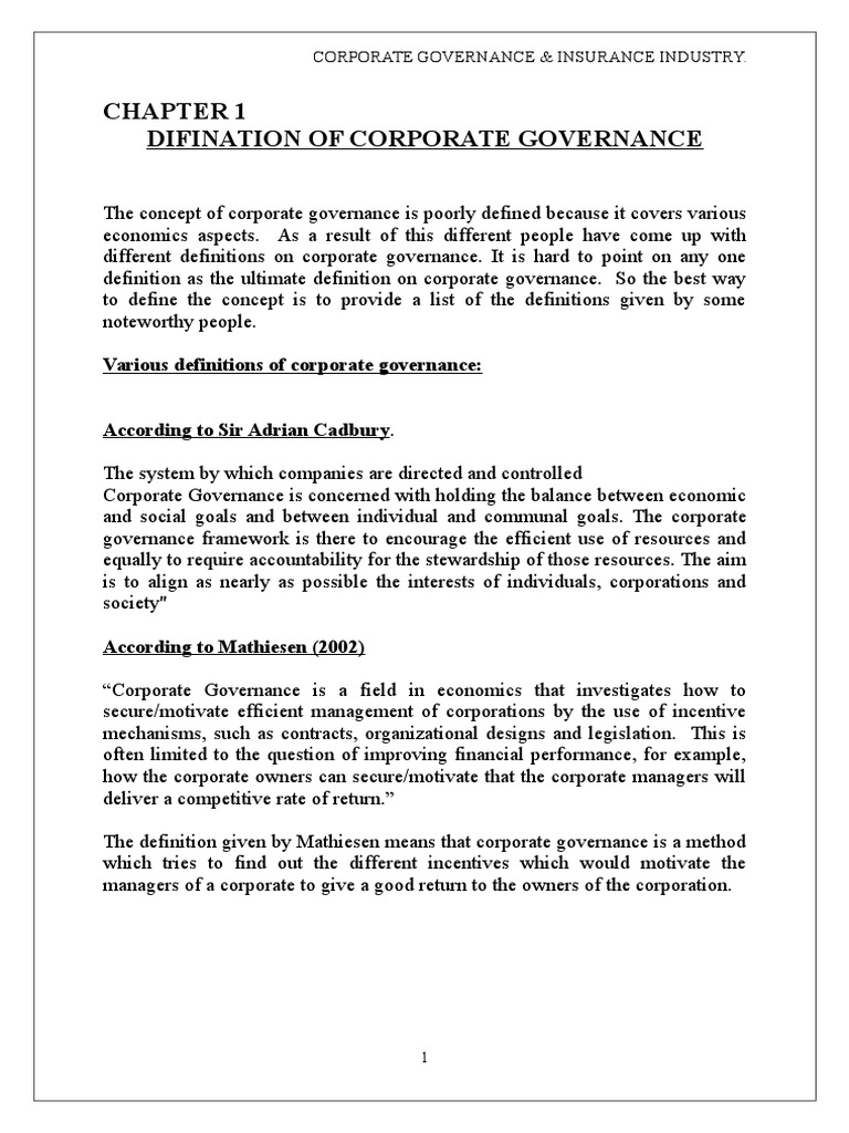 Corporate Governance & Insurance Industry. | PDF | Corporate Governance ...