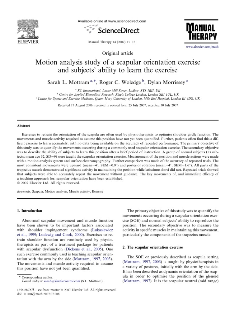 Motion Analysis Study of A Scapular Orientation Exercise | PDF ...