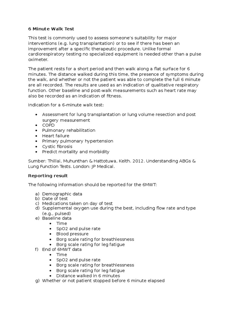 6 Minute Walk Test | PDF