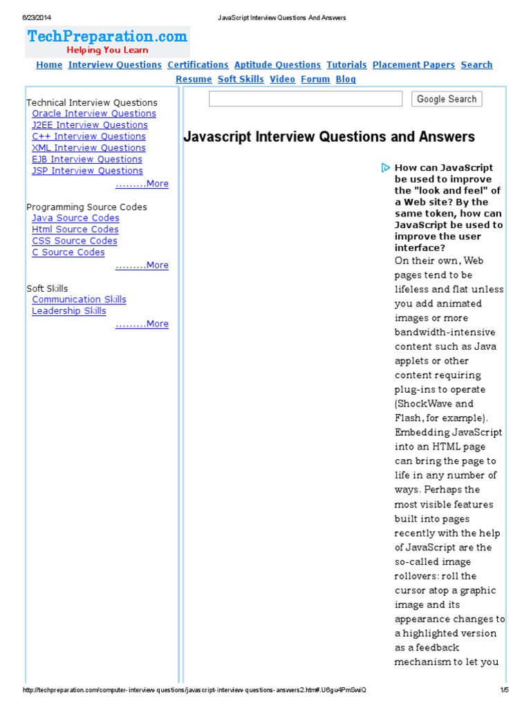Javascript Interview Questions and Answers | PDF | Java Script | Http ...