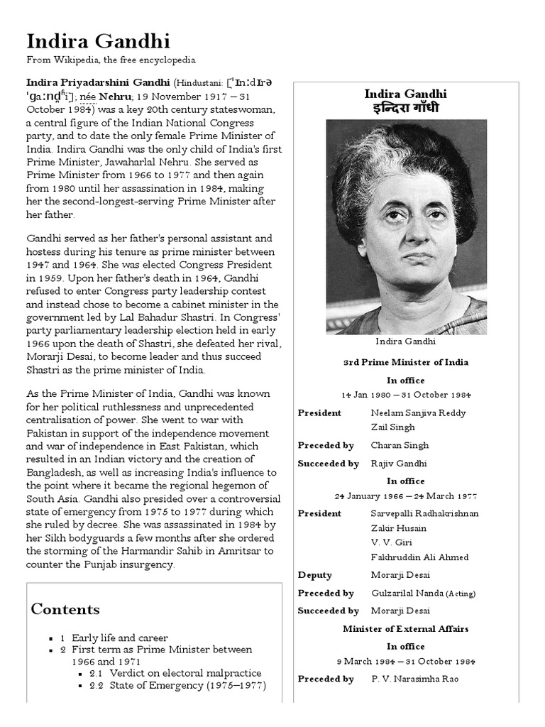 Indira Gandhi | PDF | Indian National Congress | Politics (General)