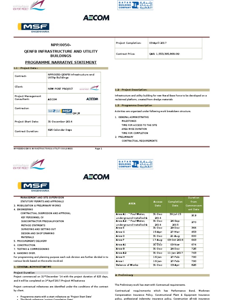 Narrative Statement NPP-0050-QENFB Infra Structure & Utility Buildings ...