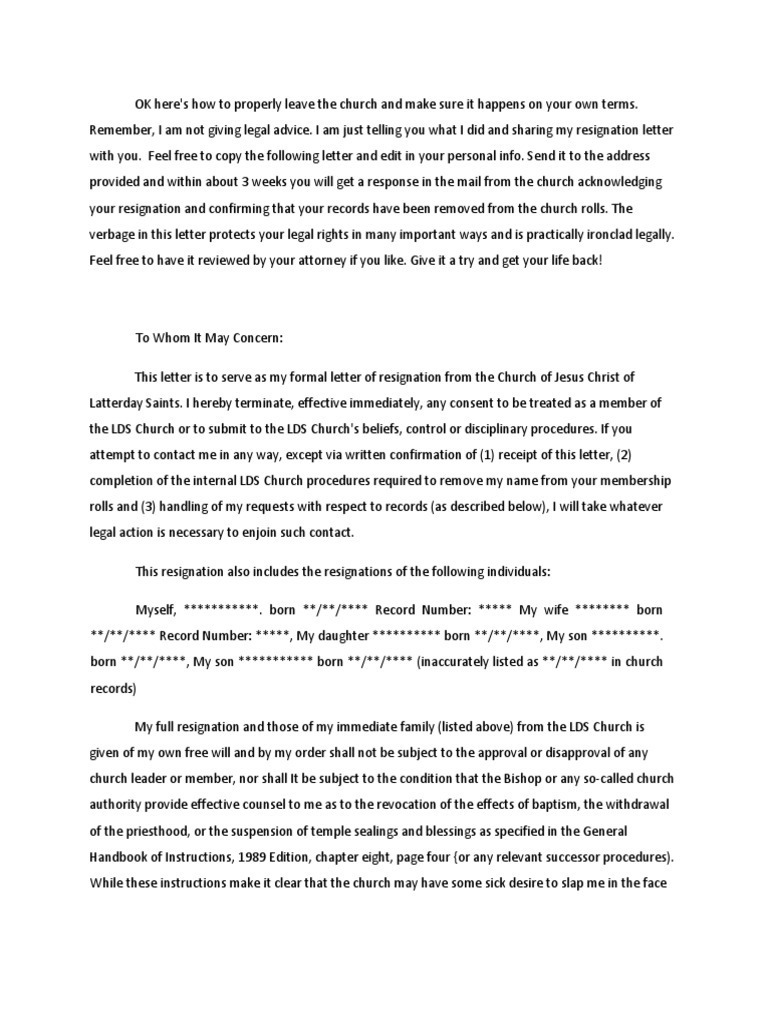LDS Resignation Letter 2.3 PDF | PDF | The Church Of Jesus Christ Of ...