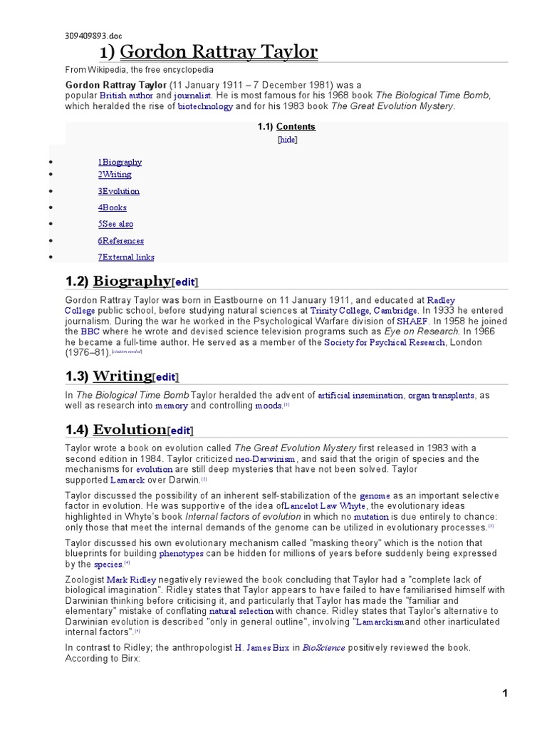Gordon Rattray Taylor - SCIEN | PDF | Life Sciences | Biological Evolution