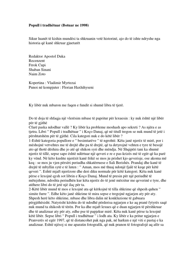 Popull I Tradhëtuar - Koço Danaj, 1998 | PDF