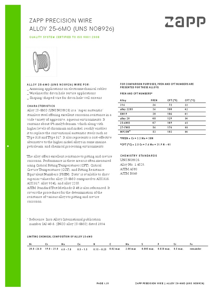Alloy-25-6MO-e USA 01.13. | PDF | Corrosion | Stainless Steel