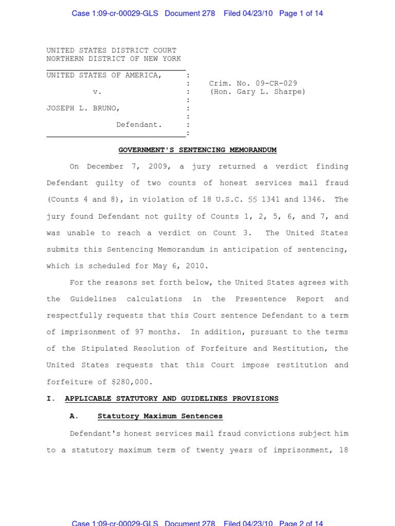 Usa Sentencing Memo | PDF | United States Federal Sentencing Guidelines ...