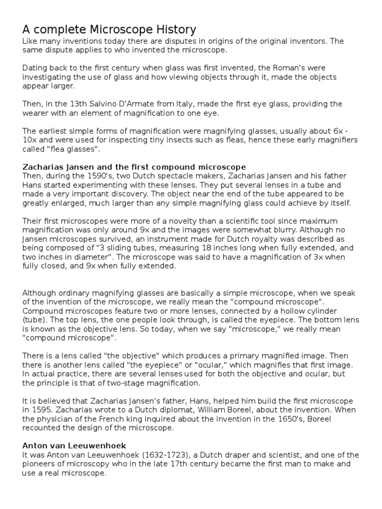 A Complete Microscope History | PDF | Microscope | Optics