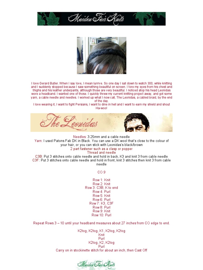 Leonidas-Inspired Knitted Headband | PDF | Knitting | Crafts