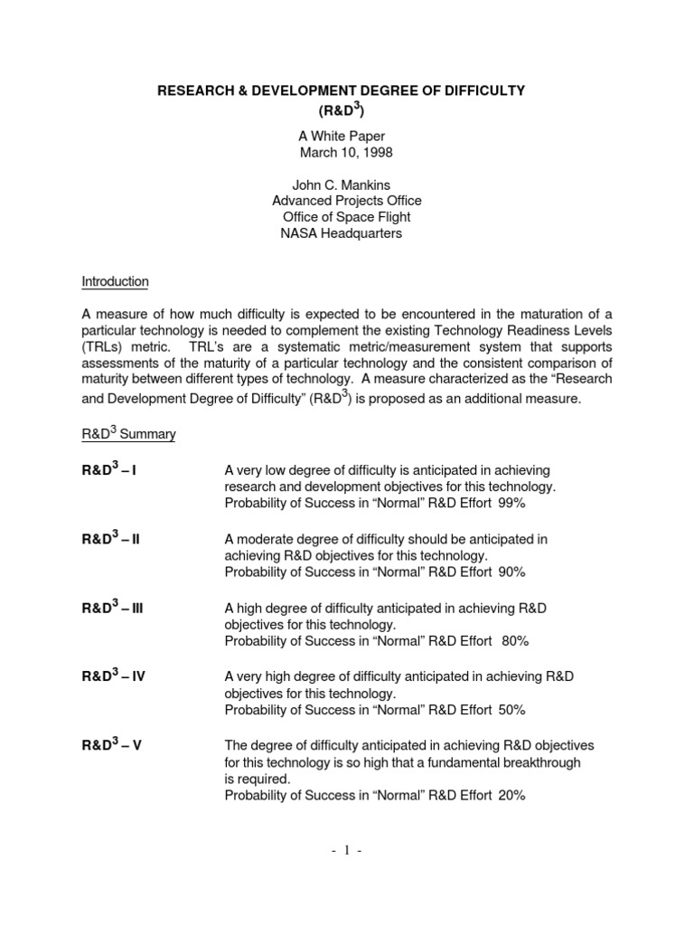 Research and Development Degree of Difficulty | PDF | Science And ...