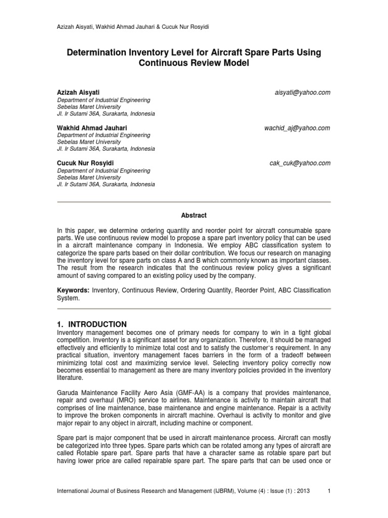 Aircraft Spare Parts Inventory Guide | PDF | Inventory | Normal ...