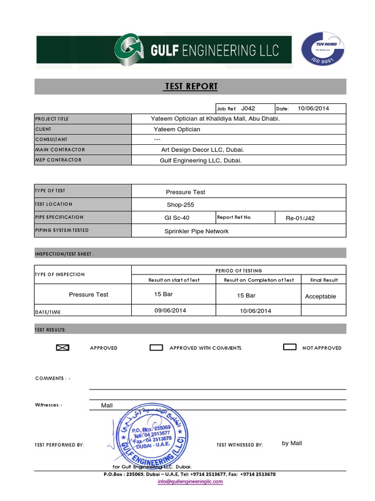 FF Pressure Test Report | PDF