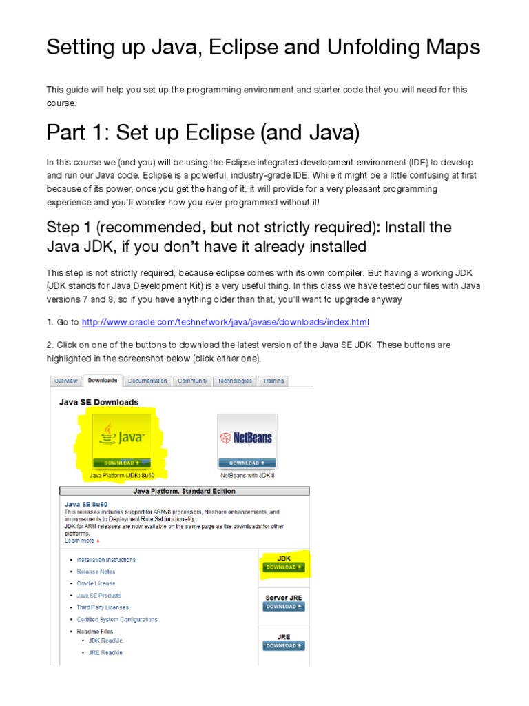Setting Up Java, Eclipse, and UnfoldingMaps | PDF | Eclipse (Software) | Java (Programming Language)