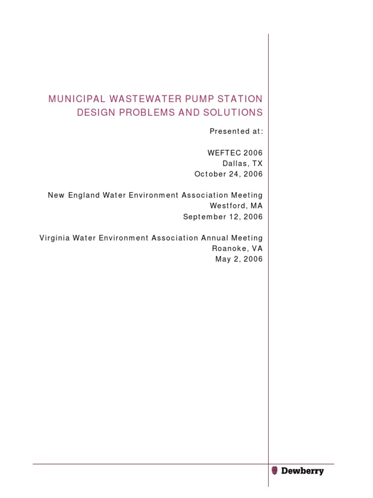 Wastewater Pump Station Design Problems and Solutions | PDF | Pumping ...
