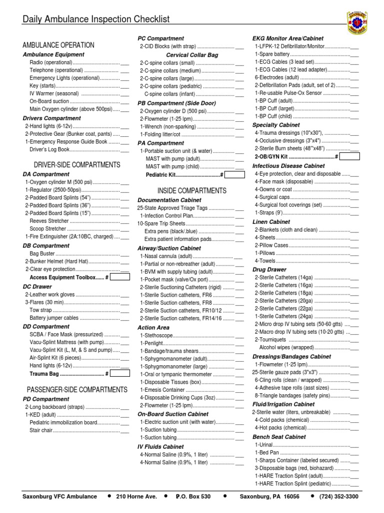 Ems I Inspection Checklist | PDF | Medical Specialties | Clinical Medicine