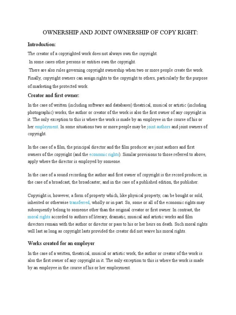 Ownership of Copy Right | PDF | Ownership | Copyright