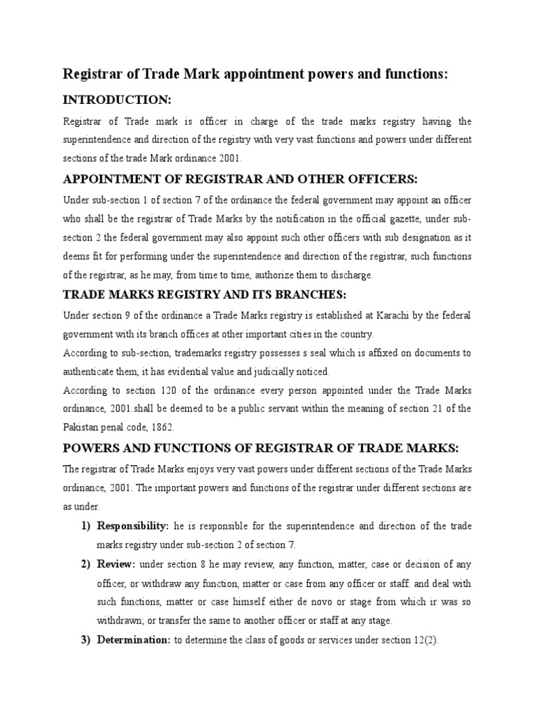 Registrar Powers And Function Pdf Trademark Lawsuit