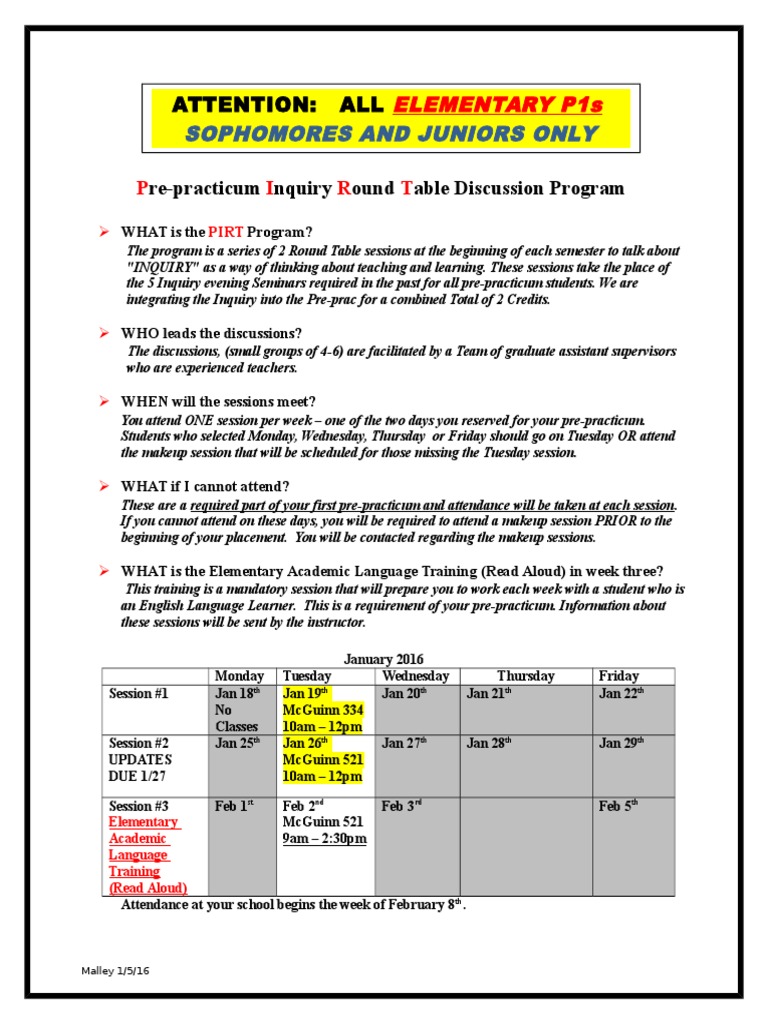 Pre-Practicum Inquiry Round Table Overview | PDF | Career & Growth ...