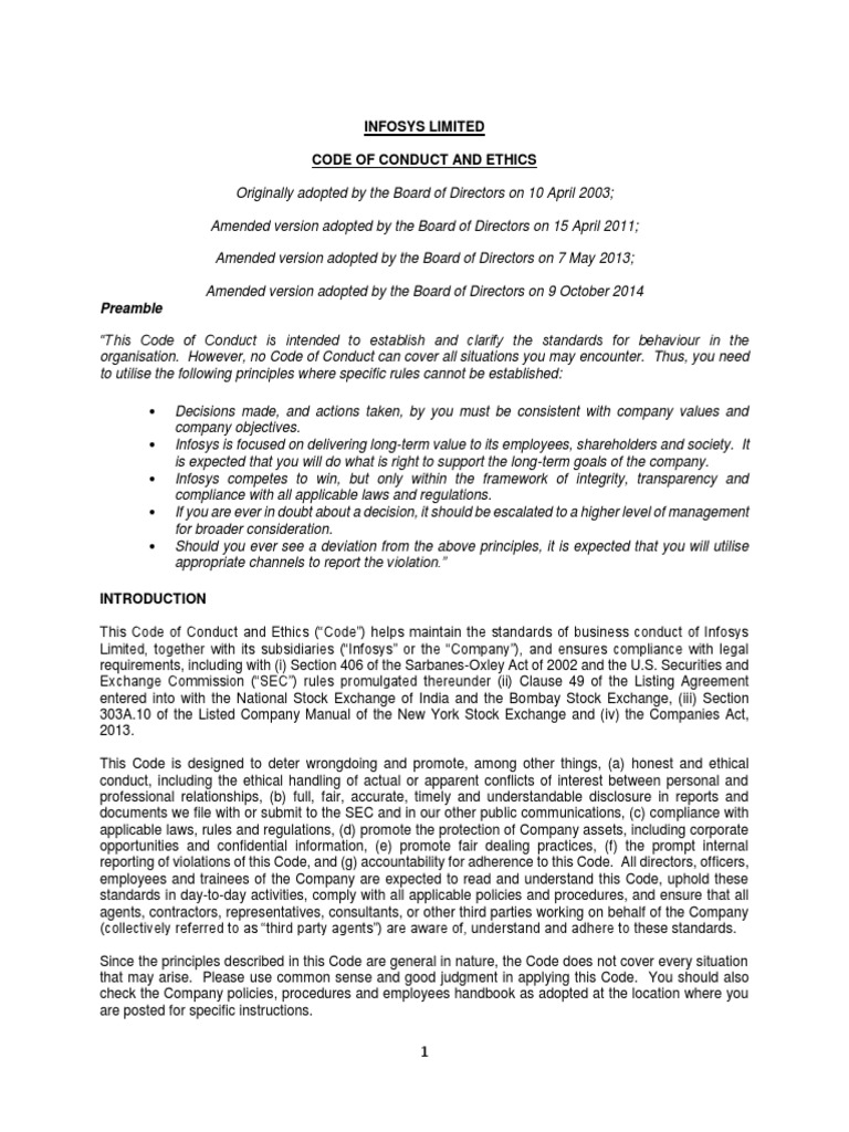 Code of Conduct | PDF | Insider Trading | Board Of Directors