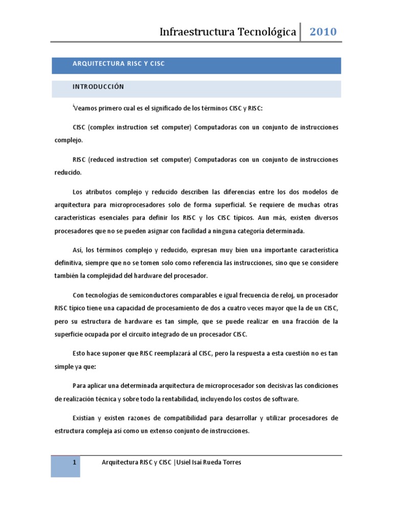 Arquitectura Risc Y Cisc Pdf Unidad Central De Procesamiento