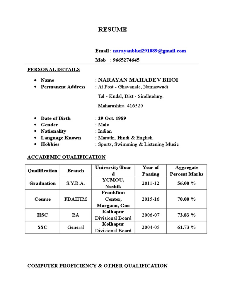 Narayan Resume | PDF | Career & Growth