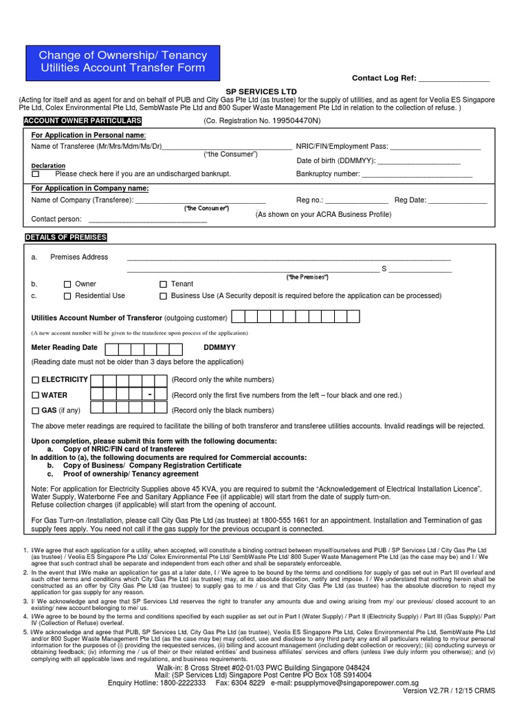 Utilities Account Transfer Form | Law Of Agency | Fee