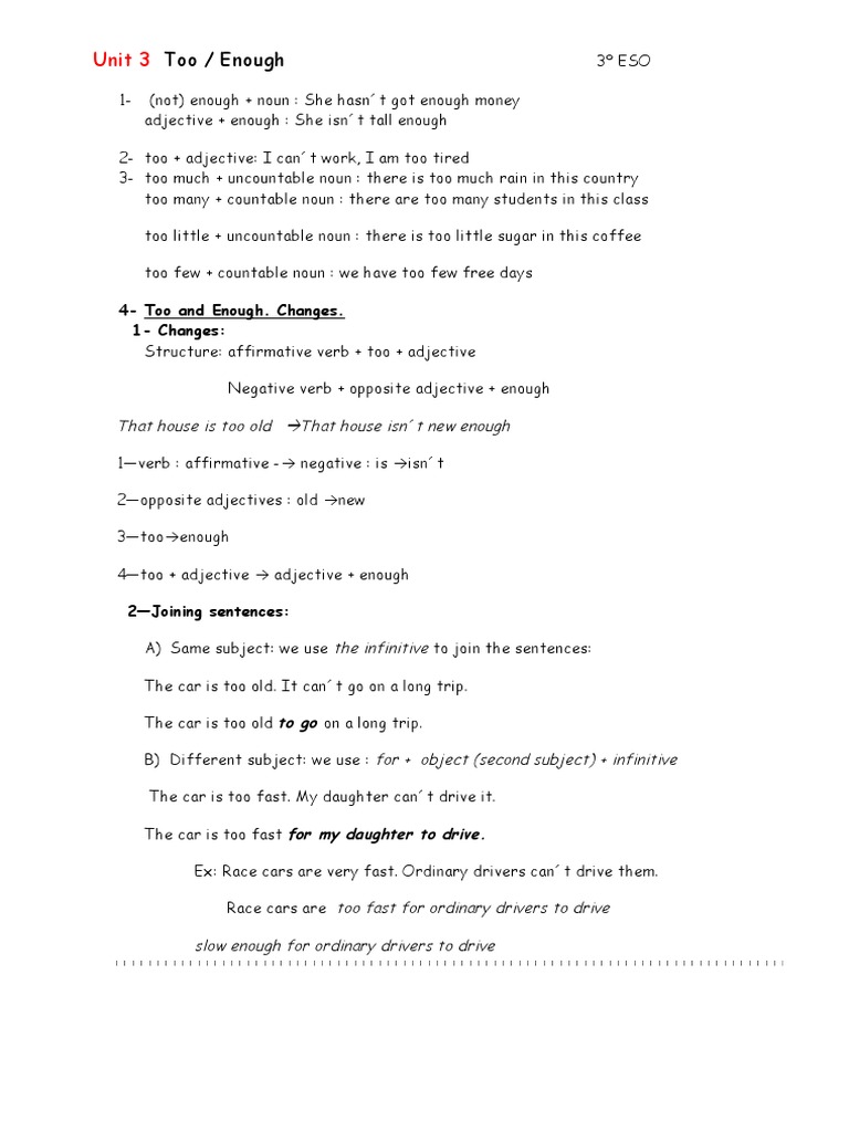 Too Enough | PDF | Verb | Noun