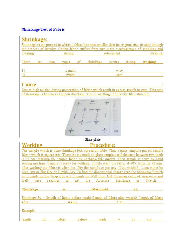 Shrinkage Test of Fabric | PDF | Home & Garden