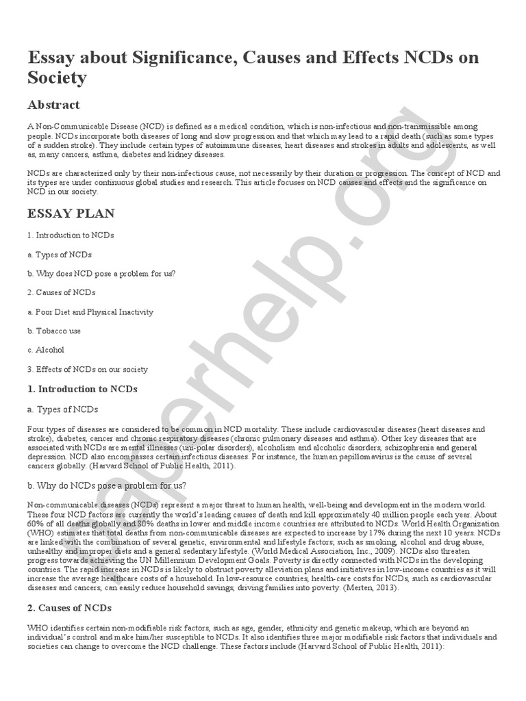 Causes and Effects of NCDs On Society PDF | PDF | Non Communicable ...
