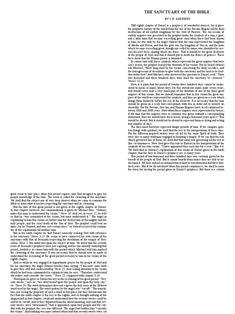 The Sanctuary of The Bible. by J. N. Andrews | PDF | Tabernacle | Jesus