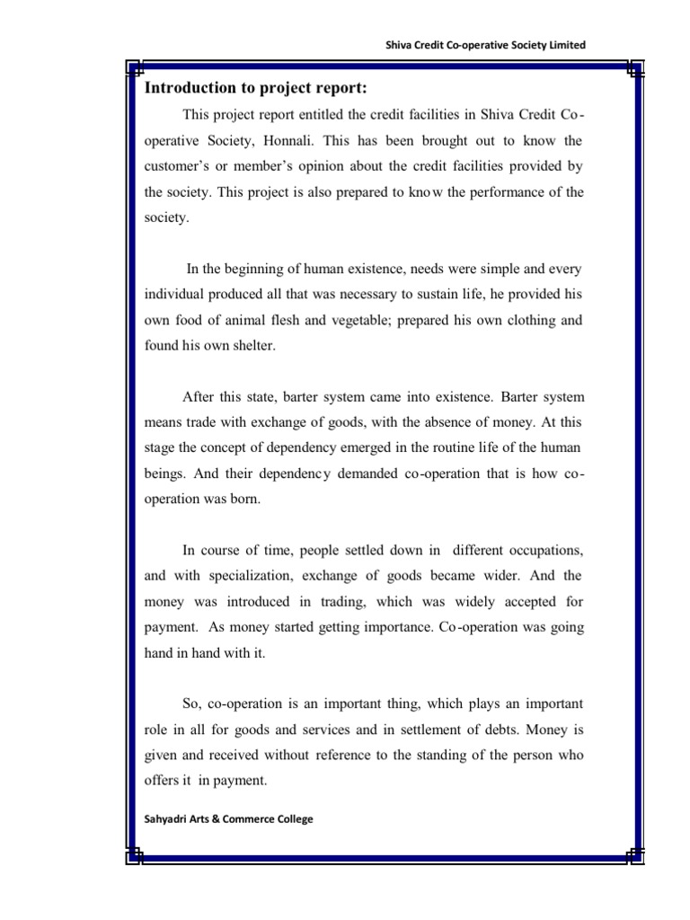 Project Report On Credit Flow in Co Operative Society | PDF ...