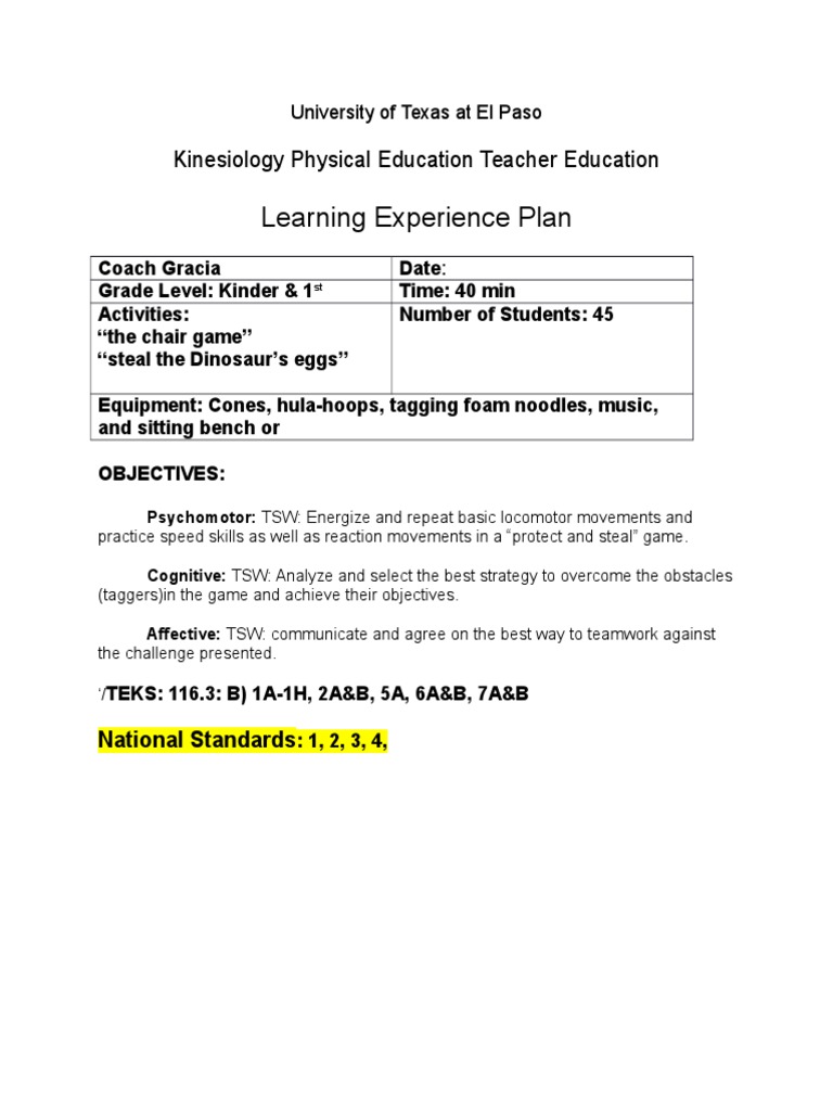 Kinesiology Lesson Plan for Kinder & 1st | PDF | Science & Mathematics