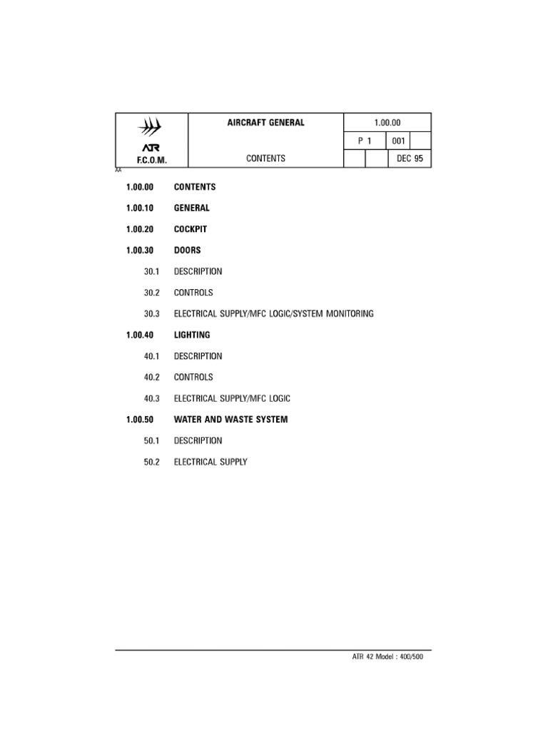 ATR 45 Aircraft Overview and Features | PDF | Door | Switch